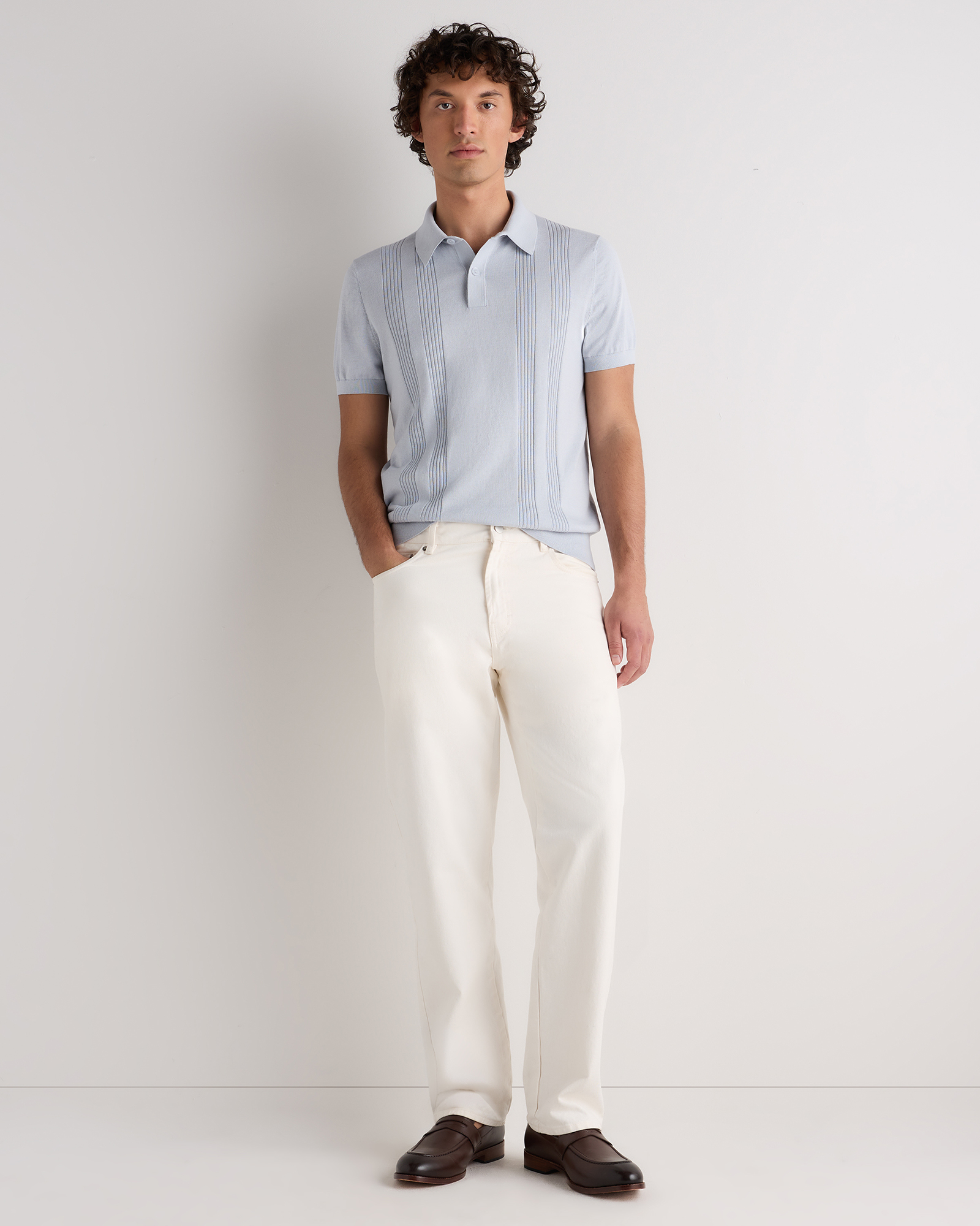 QUINCE men's cotton-silk ribbed short sleeve sweater polo